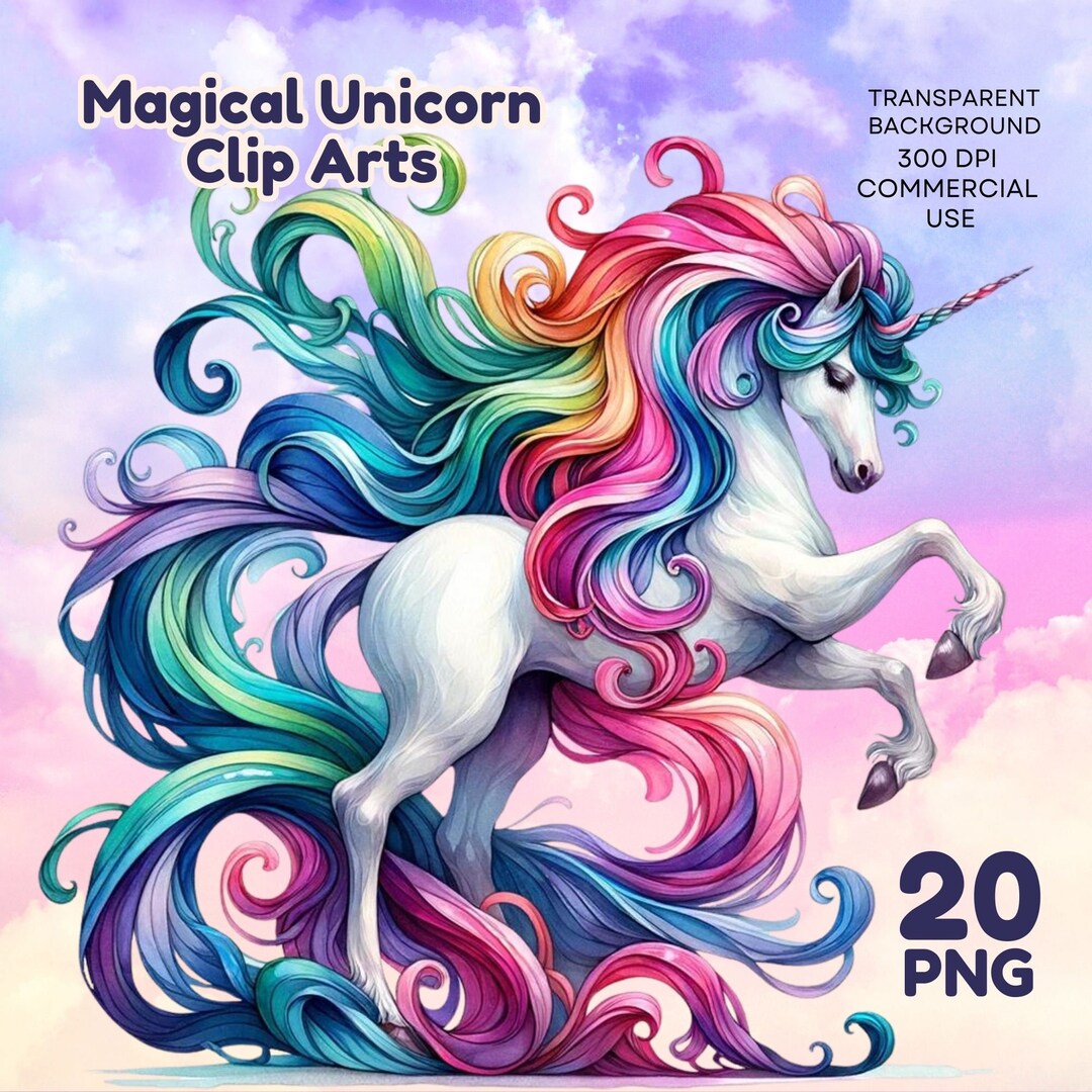 Rainbow Unicorn Clipart for Crafting, 300 DPI, Digital Download ...