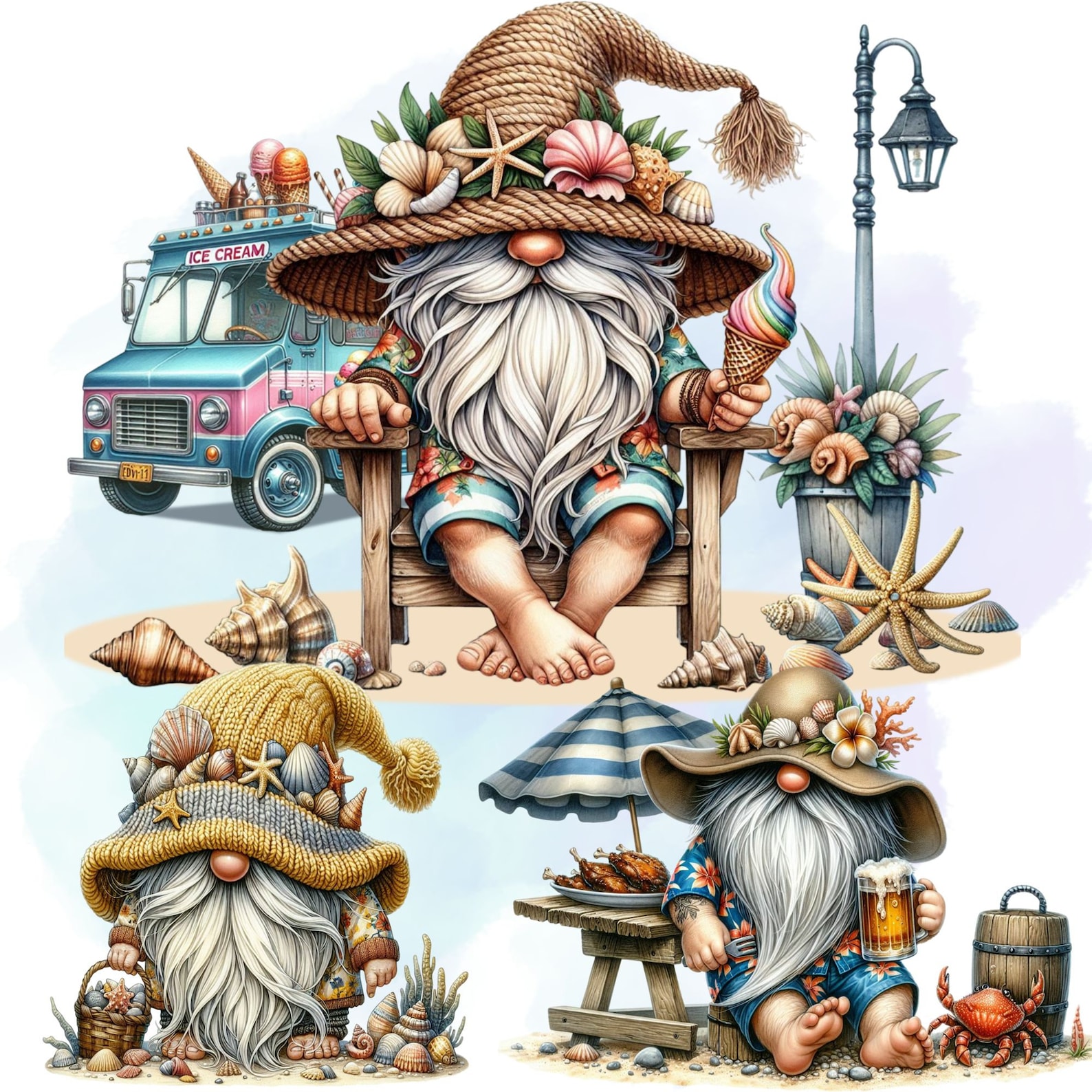 Summer Gnomee Beach Clipart Bundle, Going to the Beach, Gnomee ...