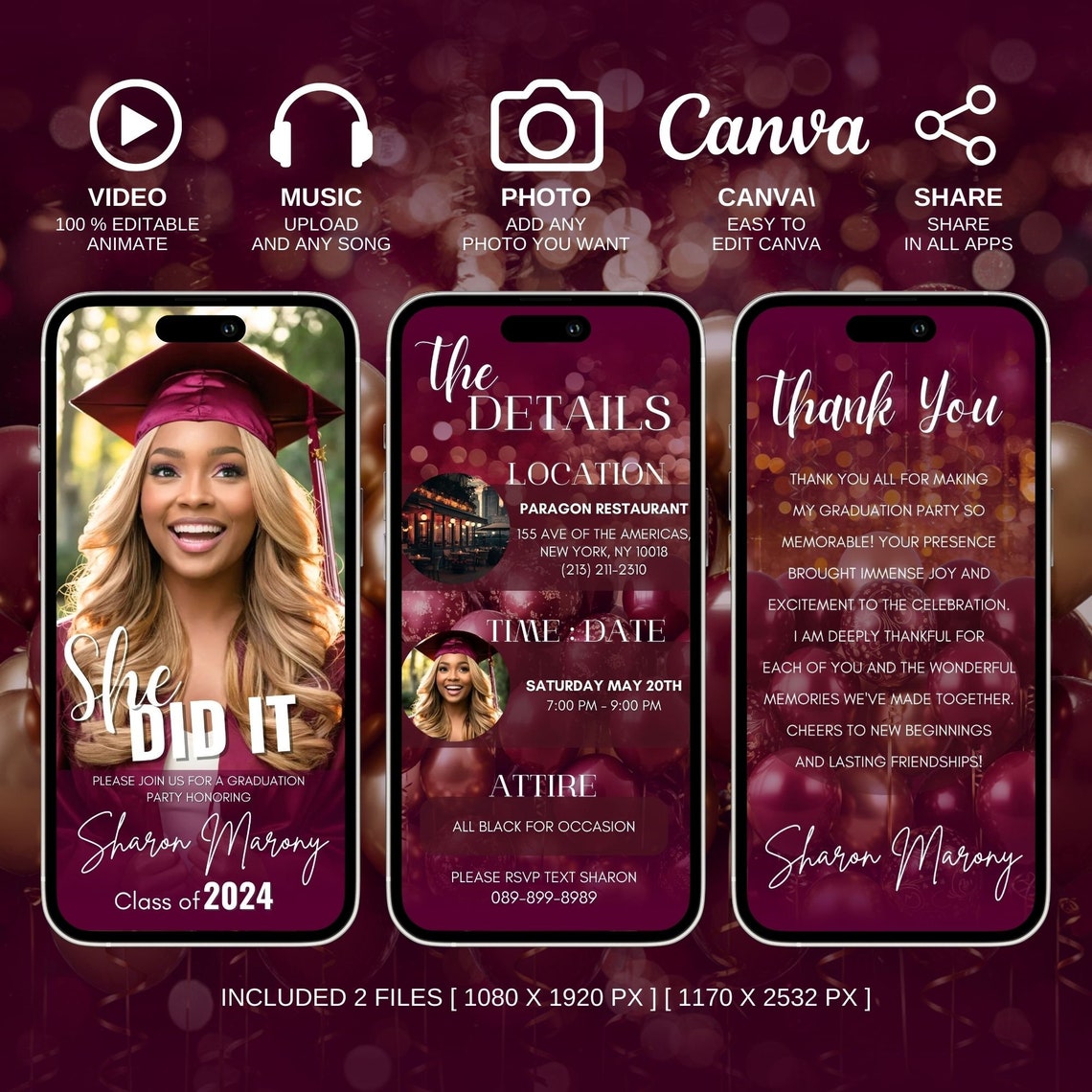 Graduation Animated Video Invitation Template Self-edit Canva Template ...