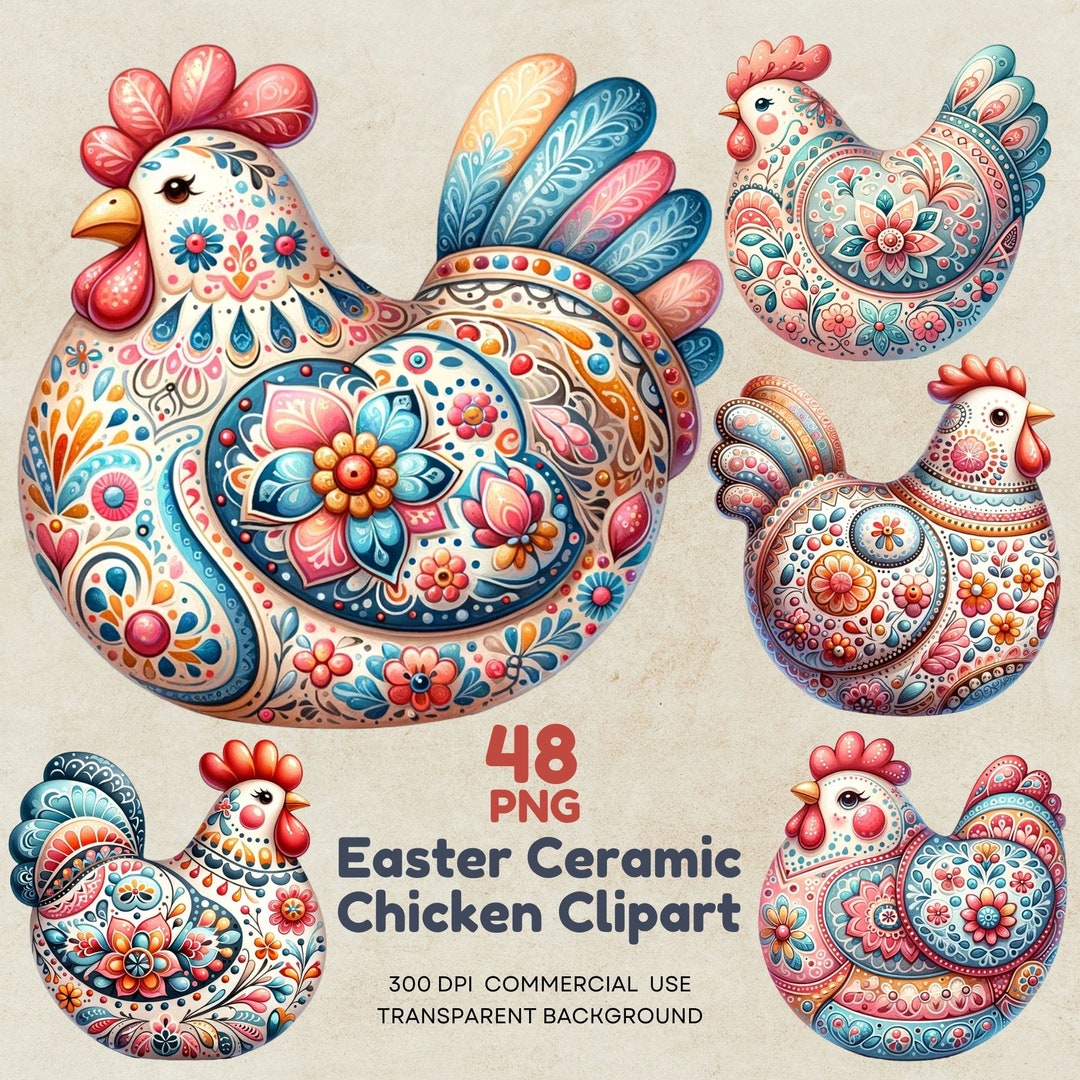Easter Ceramic Chicken Clipart Bundle, Easter Clipart, Easter Graphics ...
