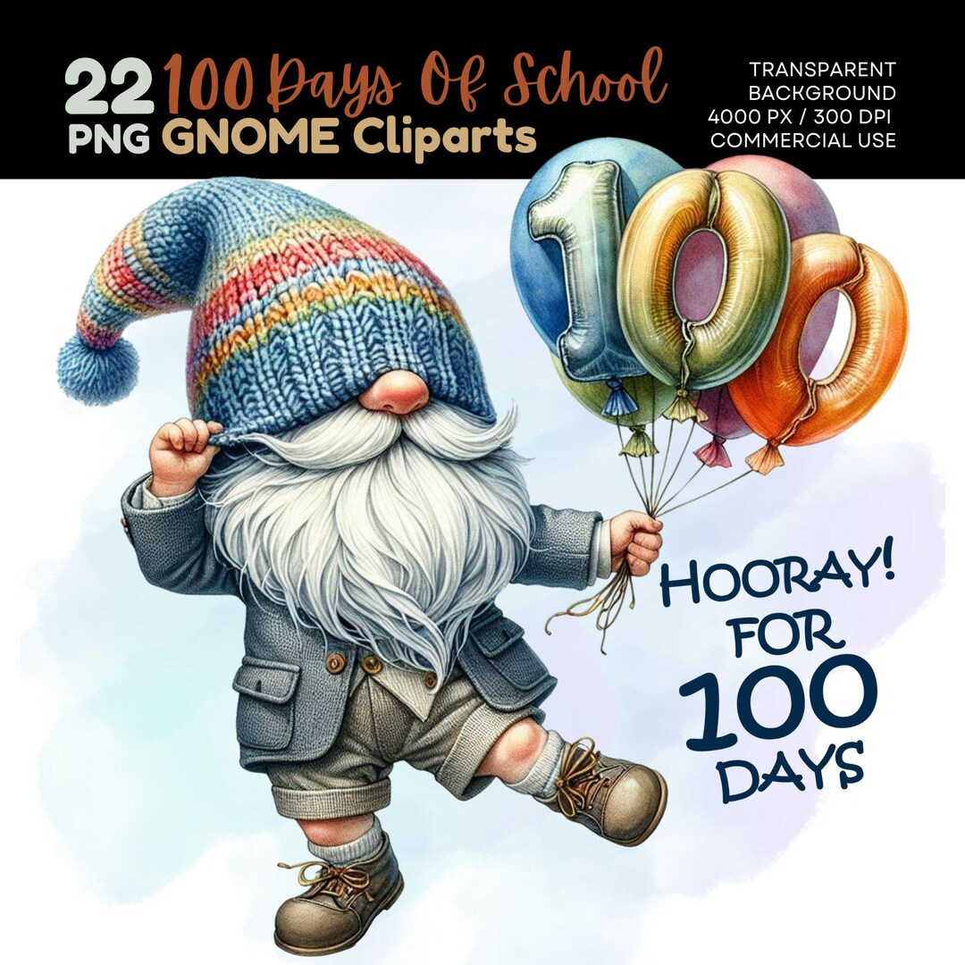 100 Days of School Gnomee Clipart, Gnomee School Decorations, Gnome ...