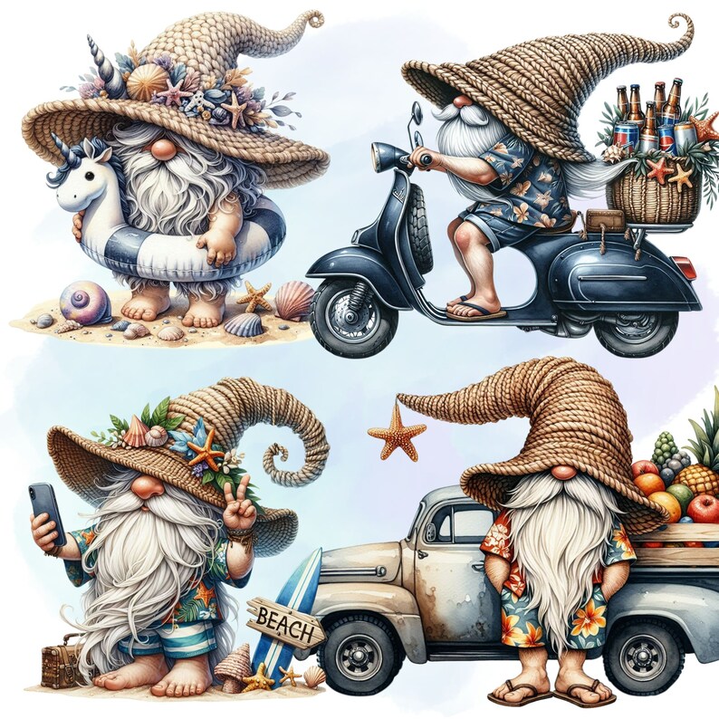 Summer Gnomee Beach Clipart Bundle, Going to the Beach, Gnomee ...