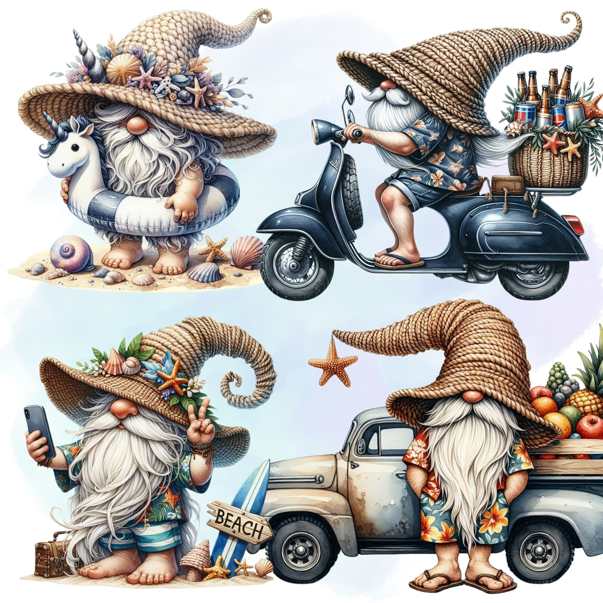 Summer Beach Gnome Clipart Bundle (29 PNG) - Etsy