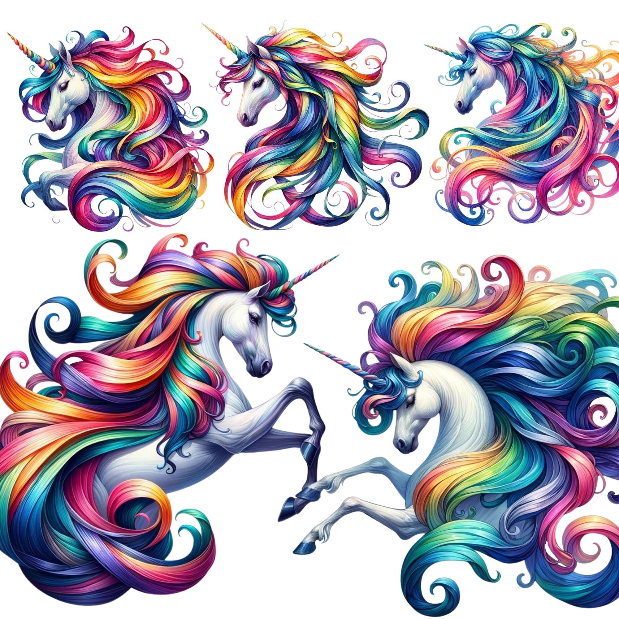 Rainbow Unicorn Clipart for Crafting, 300 DPI, Digital Download ...