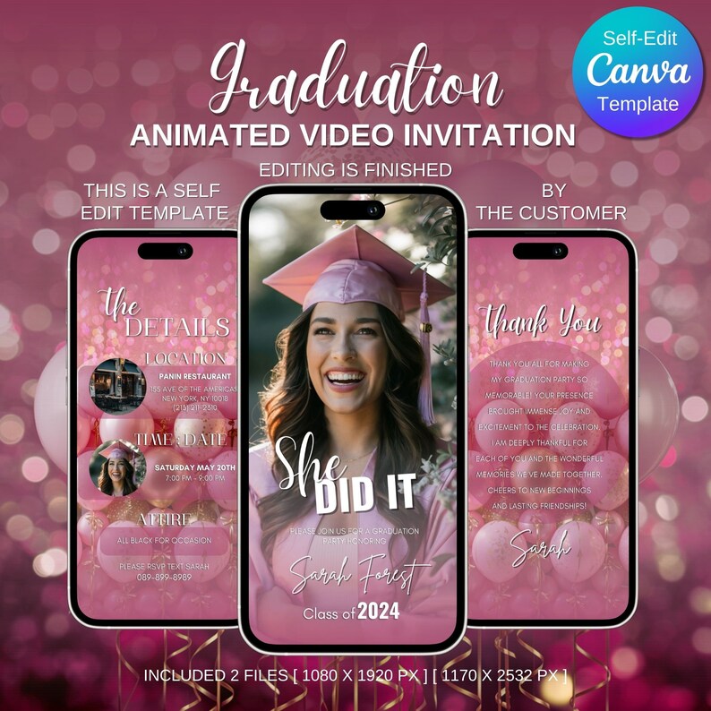 Graduation Animated Video Invitation Template Self-edit Canva Template ...