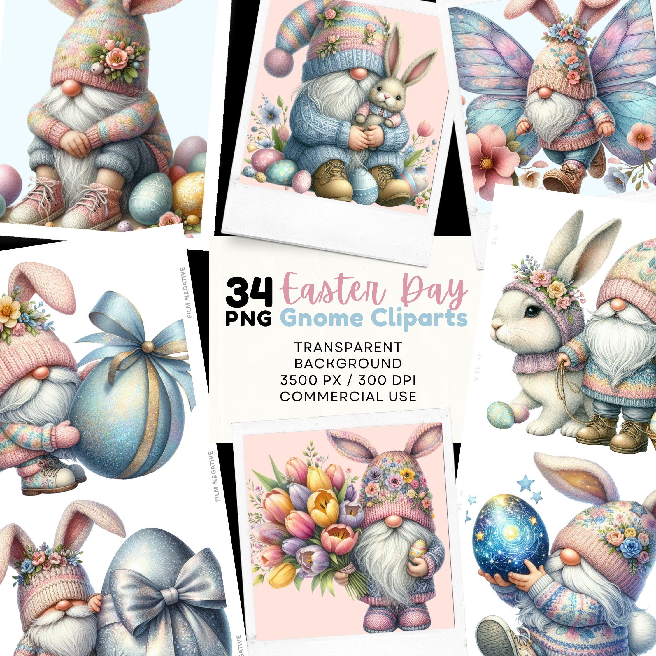 Easter Gnome Clipart Bundle: Bunny Ears, Floral Design (PNG, Digital ...