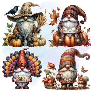 Thanksgiving Gnome Clipart Bundle: 40 PNG Illustrations (digital ...
