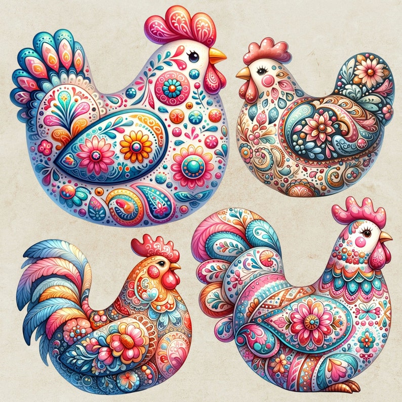 Easter Ceramic Chicken Clipart Bundle, Easter Clipart, Easter Graphics ...