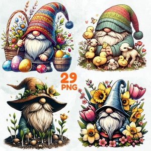 Whimsical Spring Gnome, Garden Clipart, Enchanted Spring Gnome, Gnomes ...