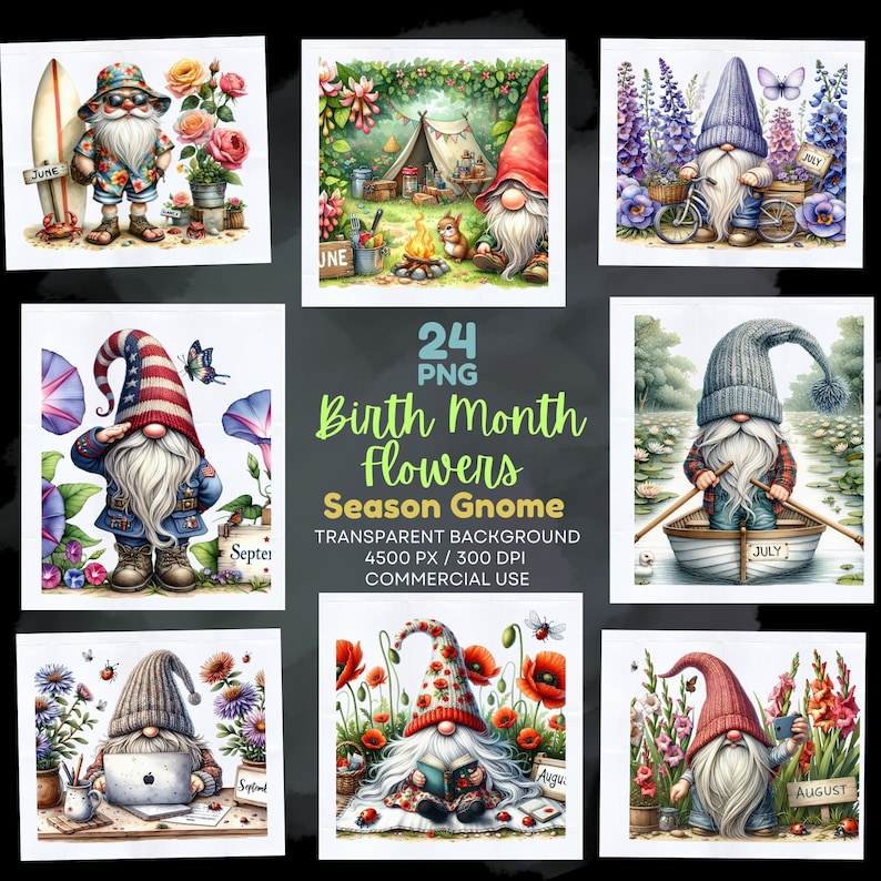 Birth Month Flower Gnome PNG Clipart Collection (digital Download) - Etsy