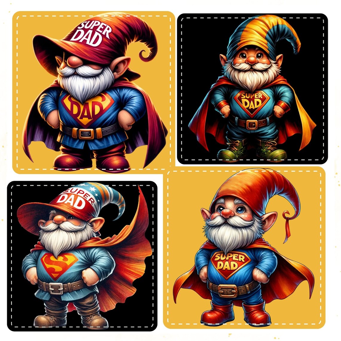 Fathers Day Gnomes Collection Clipart, Super Dad Gnomes Clip Art Set ...