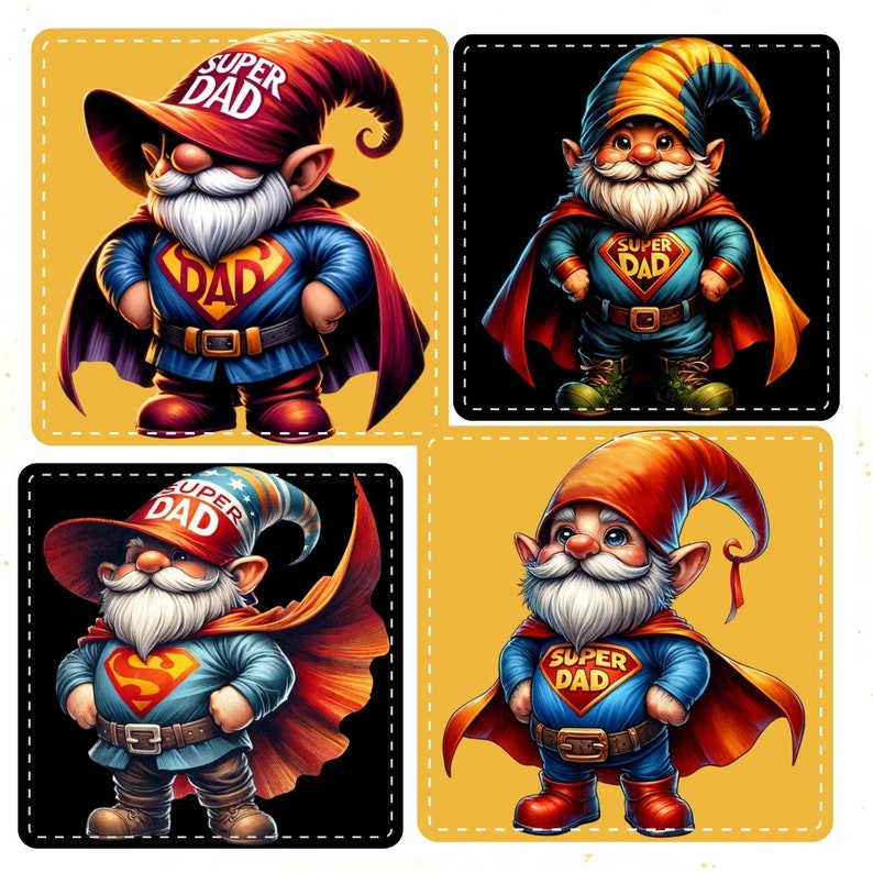 Fathers Day Gnomes Collection Clipart, Super Dad Gnomes Clip Art Set ...