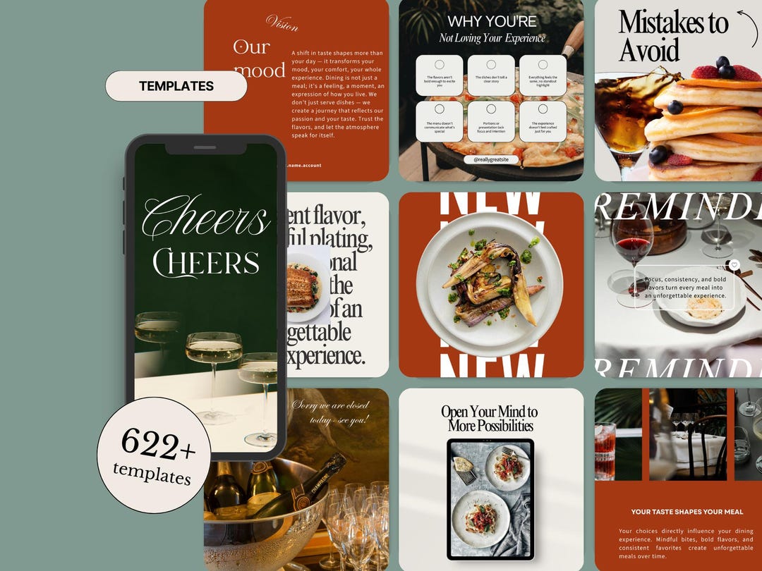 622 Mega Pack Restaurant Social Media Templates, Beige & Bright Food ...