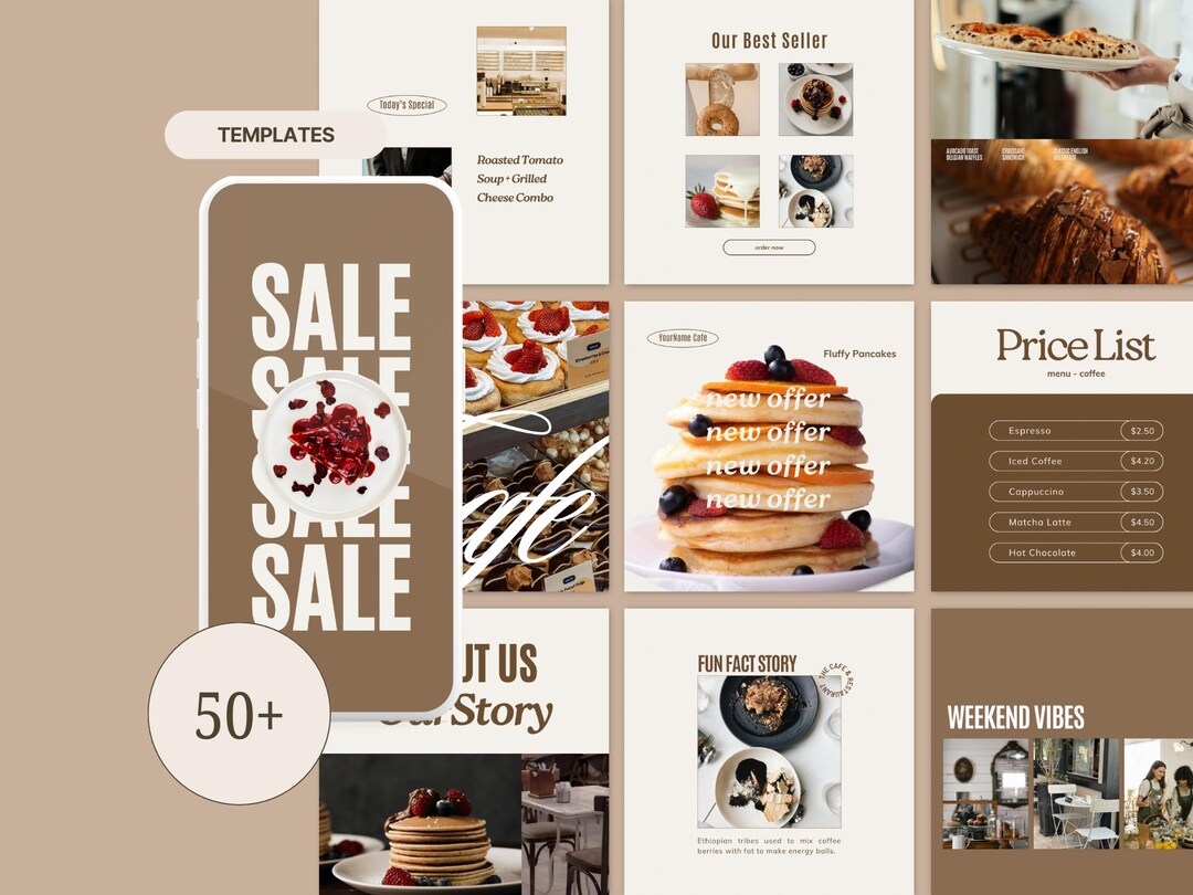 Cafe Instagram Templates: Food & Drink Canva Social Media Kit - Etsy