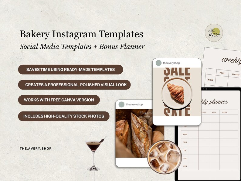 Bakery Instagram Templates Bundle, Canva Cake & Pastry Posts, Stories ...