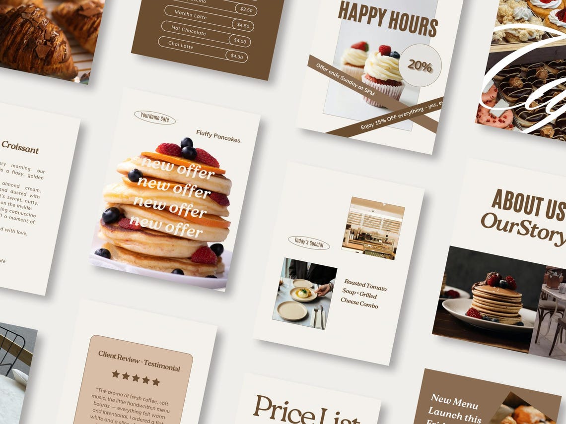 Cafe Instagram Templates: Food & Drink Canva Social Media Kit - Etsy