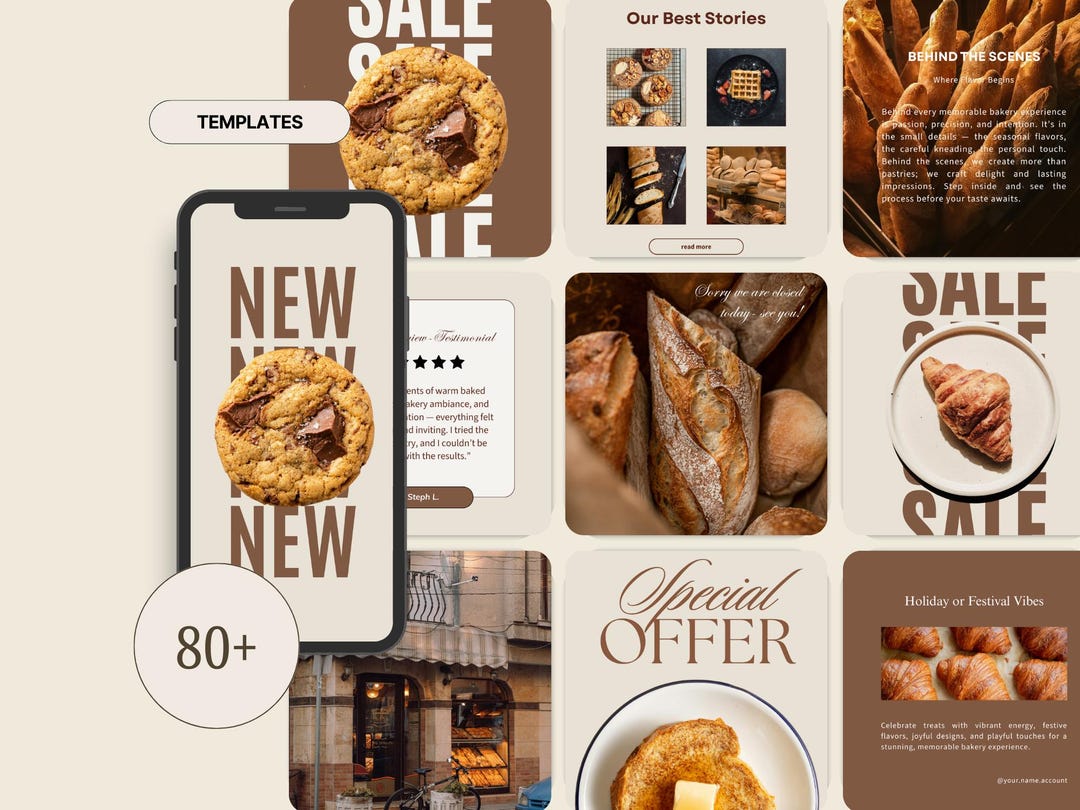 Bakery Instagram Templates Bundle, Canva Cake & Pastry Posts, Stories ...