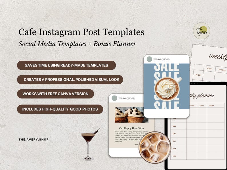 Cafe Bakery Instagram Post Templates, Coffee Shop Social Media Kit ...