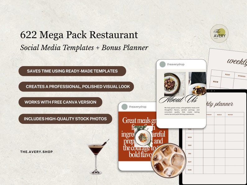 622 Mega Pack Restaurant Social Media Templates, Beige & Bright Food ...