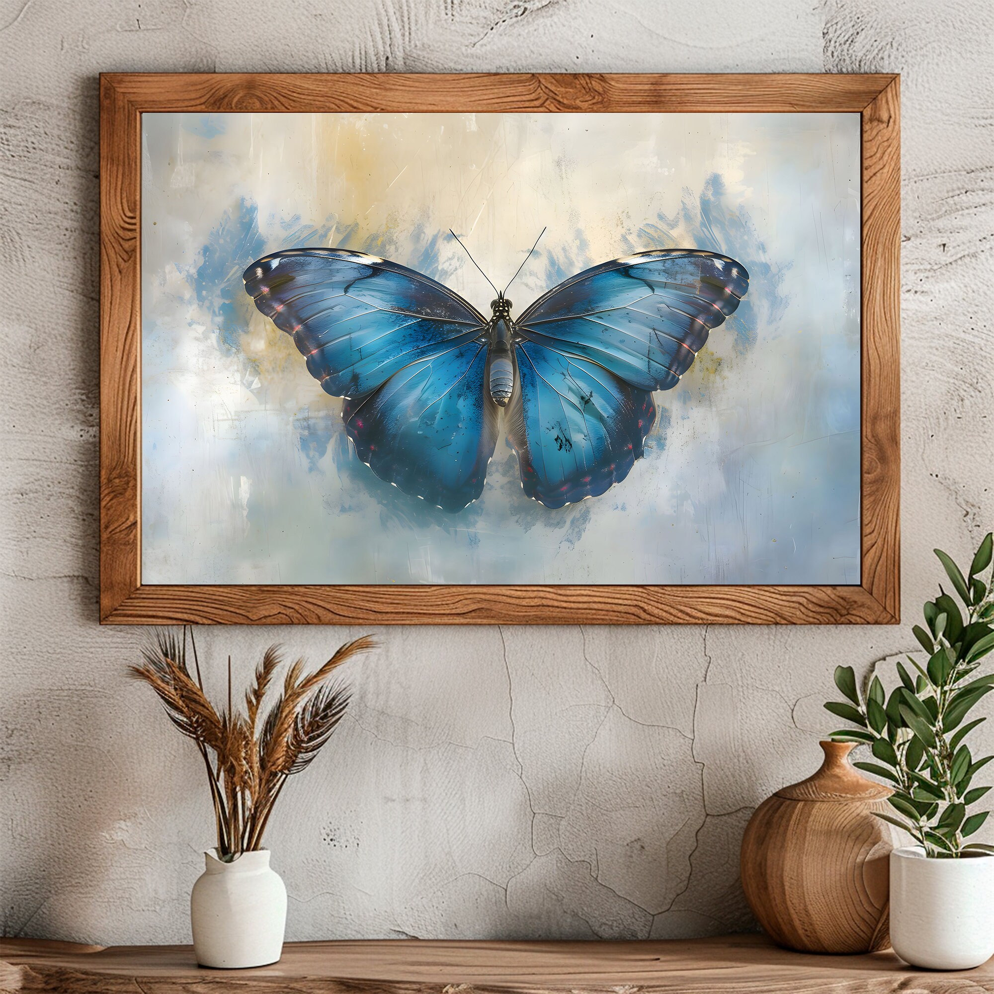 Butterfly Digital Print, Blue Butterfly Poster, Wall Decor for Living ...