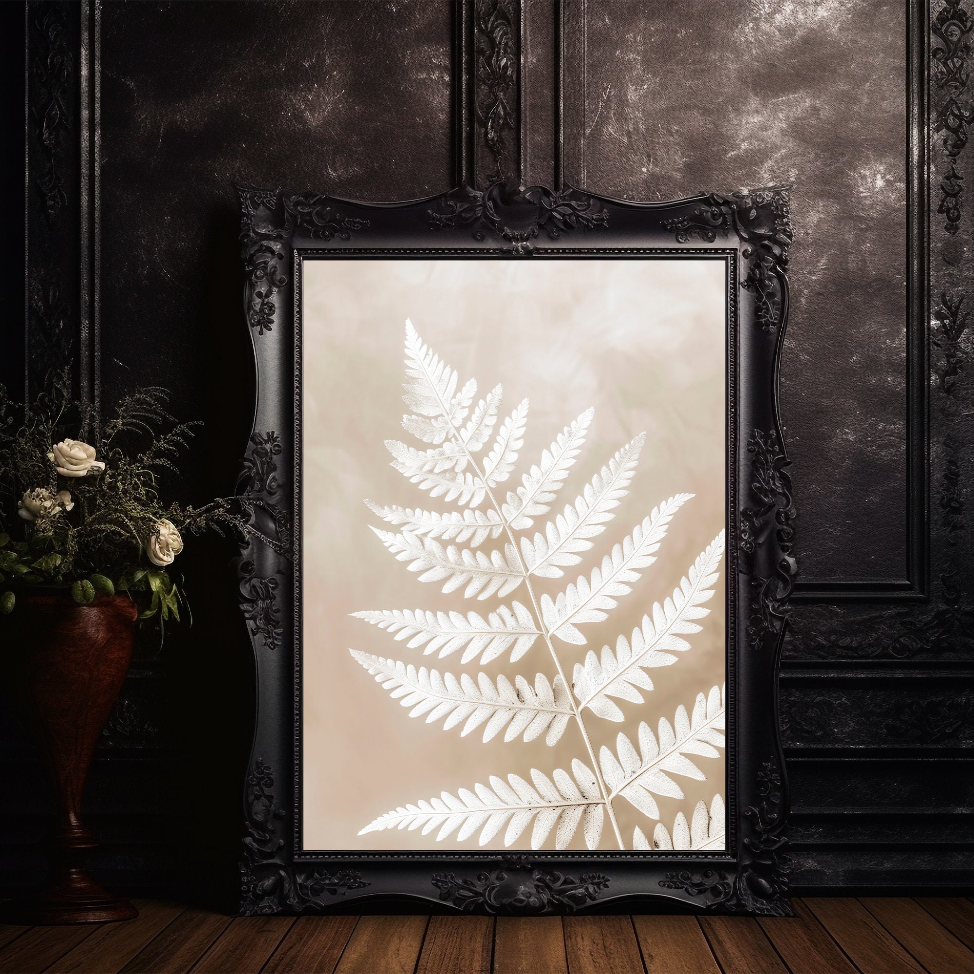 White Fern Wall Art, Rustic Home Decor, Plant Print, Photorealistic ...