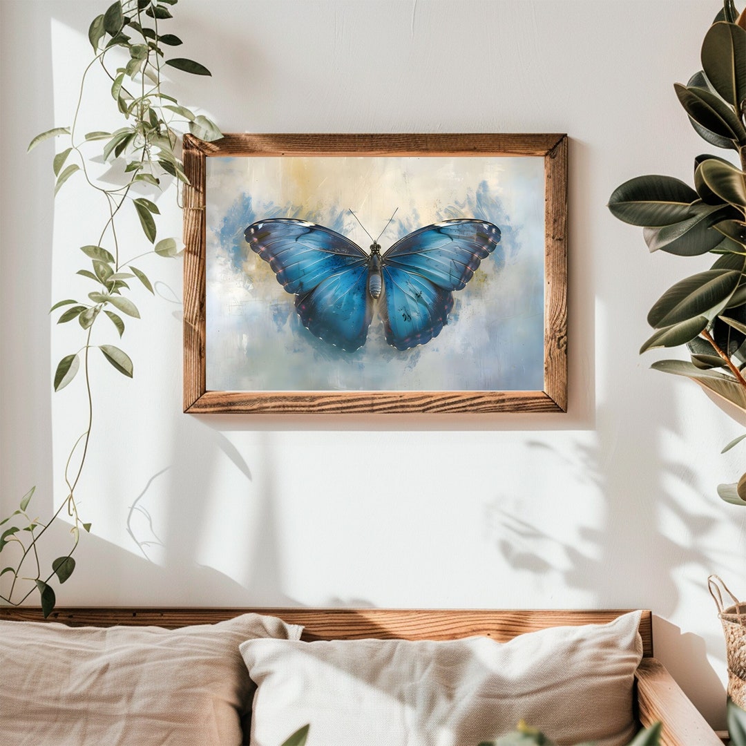 Butterfly Digital Print, Blue Butterfly Poster, Wall Decor for Living ...