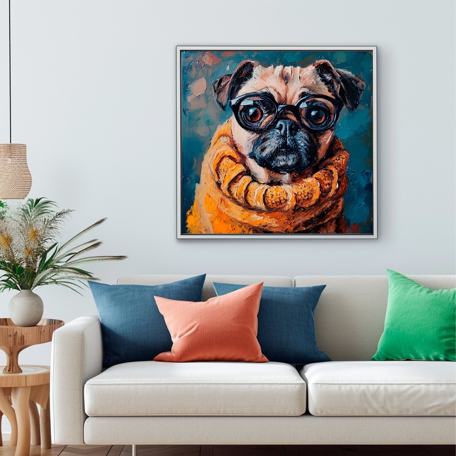 Pug Oil Painting, Set of 5 Cute Pug Poster, Digital Art, Dog in Clothes ...