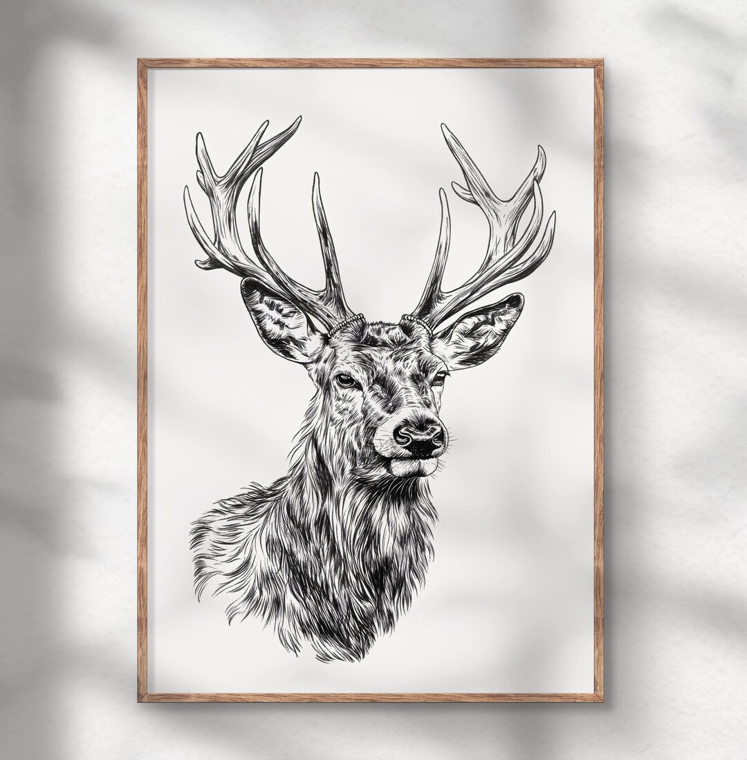 PRINTABLE Deer Poster, Digital Deer Print, Minimalist Sketch Style ...
