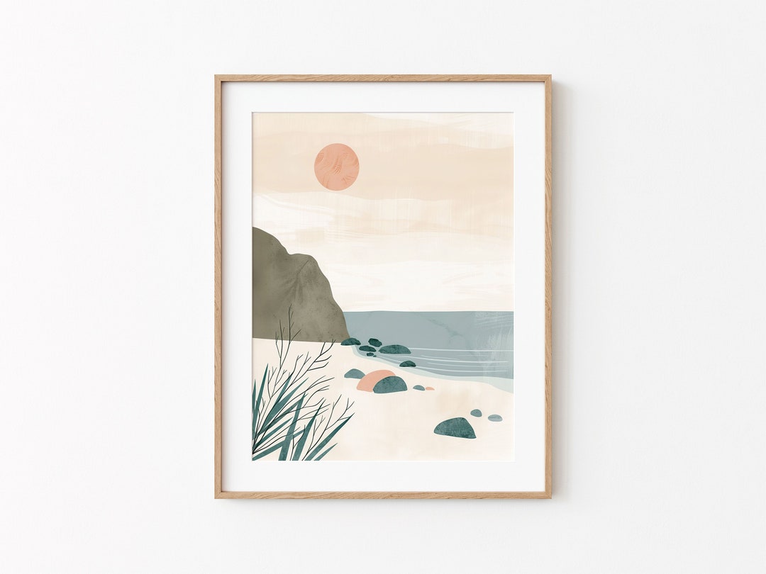 Digital Print, Beach Landscape, Abstract Drawing, Boho Style Poster ...