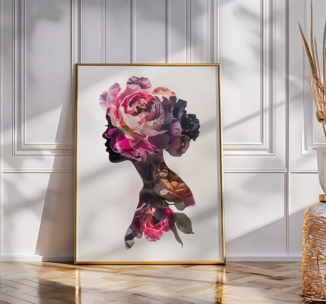 PRINTABLE Flower Girl Collage, Woman of Flowers, Peony and Roses Print ...