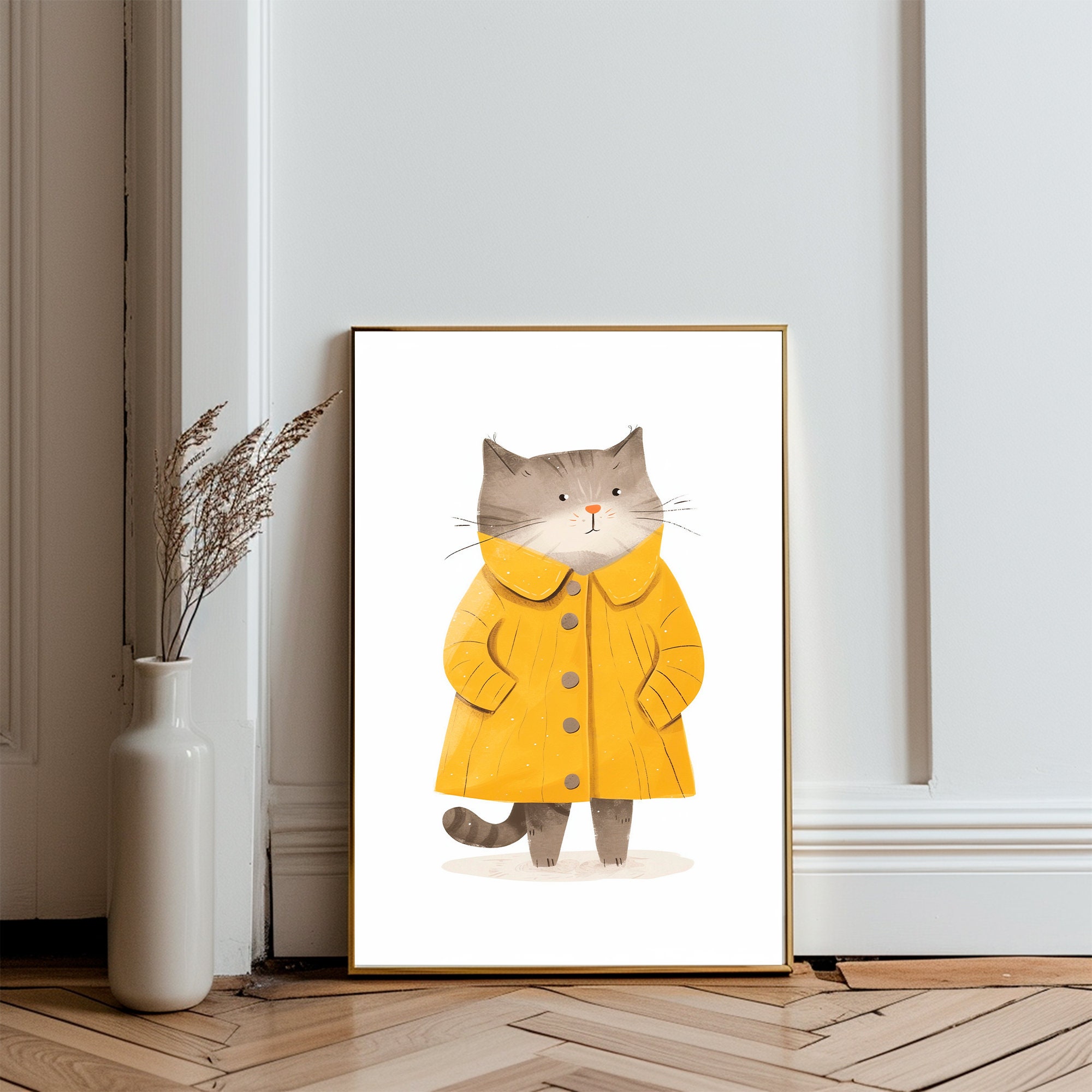 Cute Cat Poster, Funny Illustration, Lovely Cat Drawing, Picture for ...