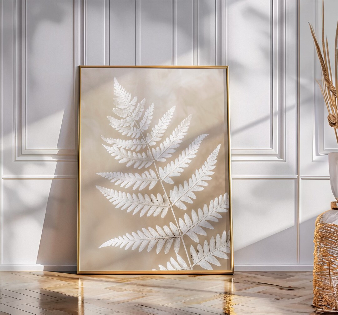 White Fern Wall Art, Rustic Home Decor, Plant Print, Photorealistic ...
