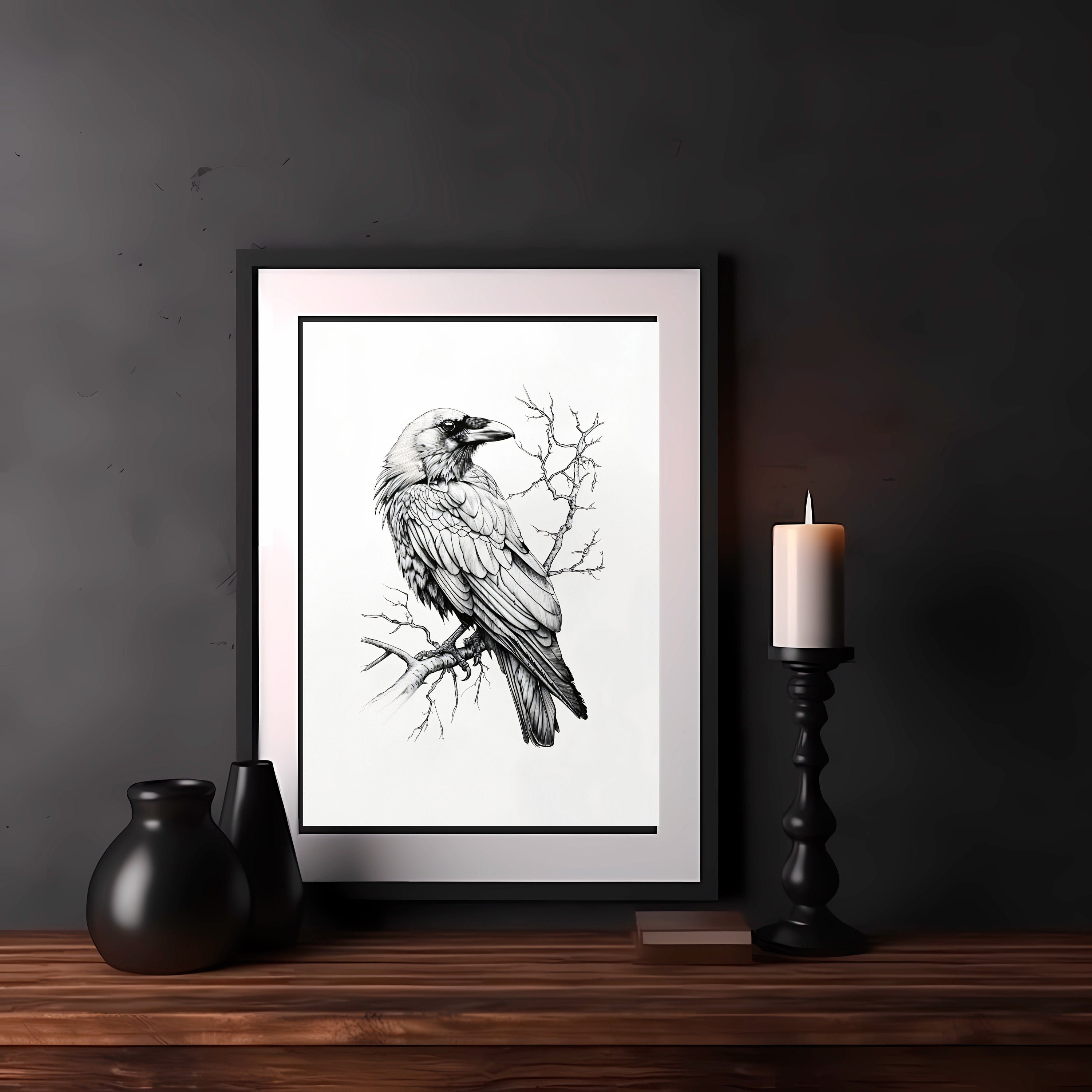 PRINTABLE Crow Poster, Black Crow Digital Print, Minimalist Sketch ...