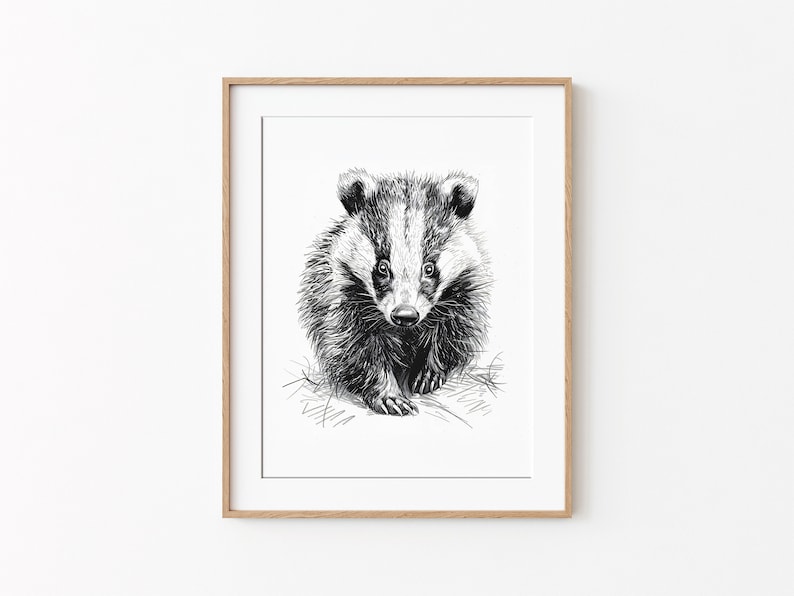 PRINTABLE Badger Poster, Digital Badger Print, Minimalist Sketch Style ...