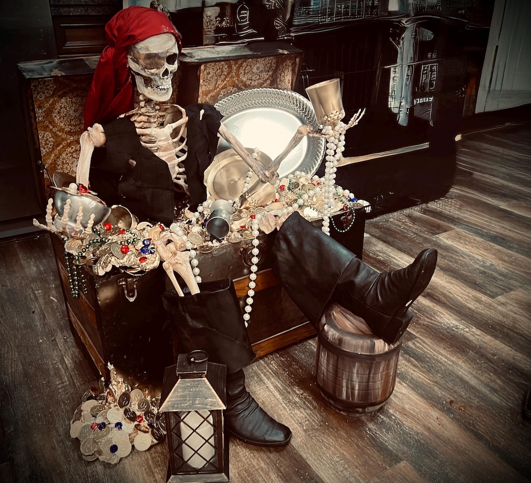 Pirate Skeleton With Treasure Chest—full Size Prop Made With Actual ...