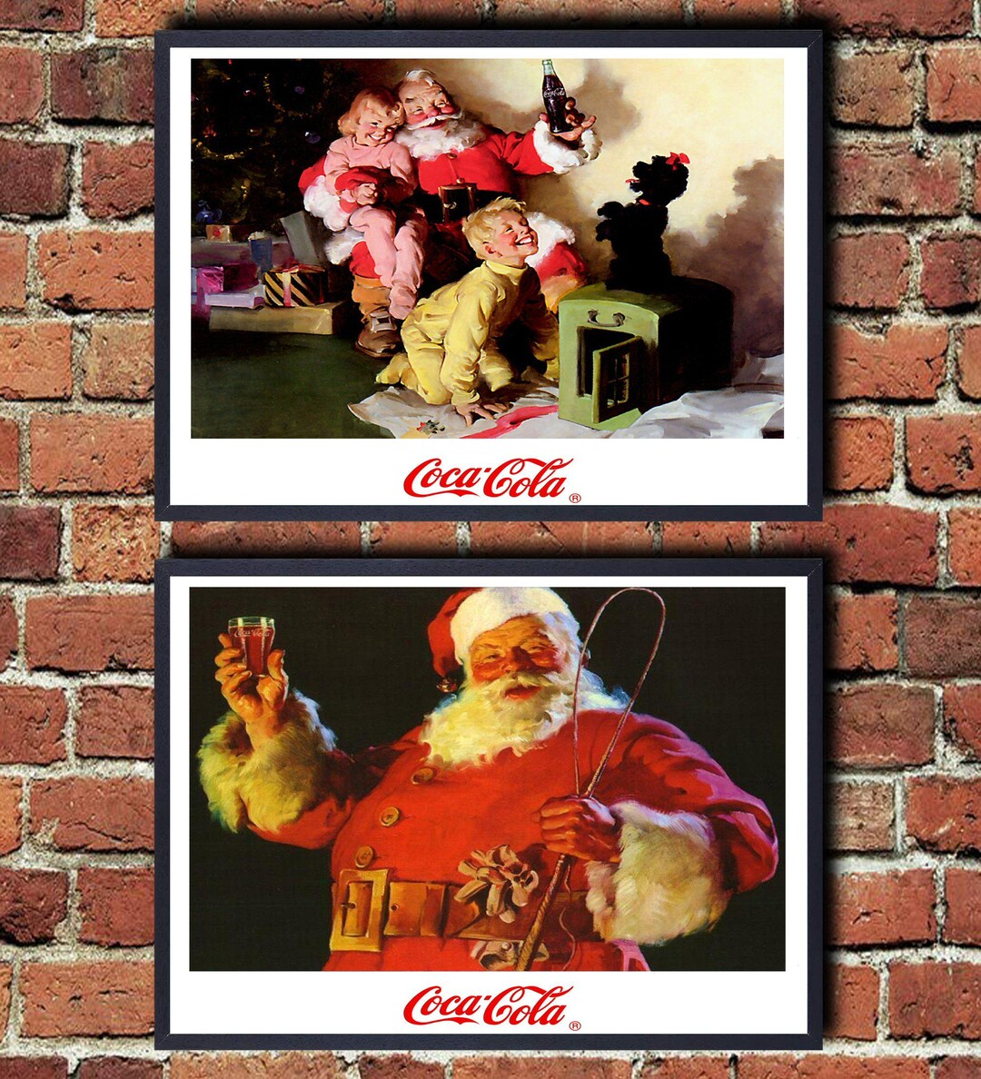 Coca Cola Santa Pooch and Cheers Farther Christmas Poster Prints A5 A4 ...