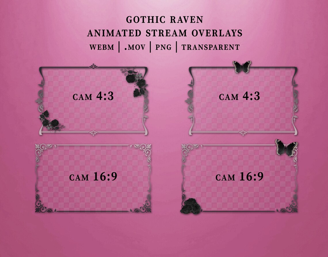 Gothic Pink Animated Stream Screen Overlays, Twitch Pack, Vtuber ...