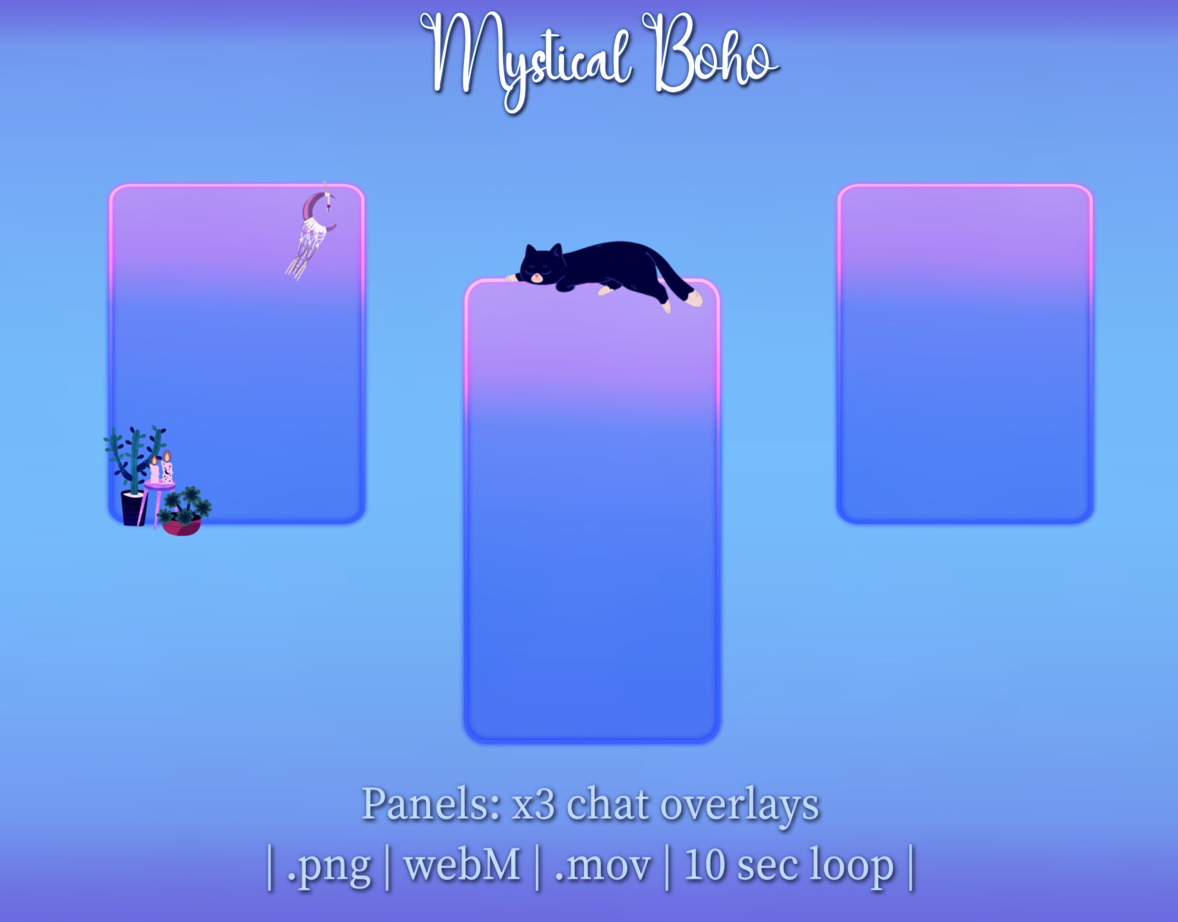 Boho Cat Stream Overlay for Twitch, Stream Animated Borders Mystic Boho ...