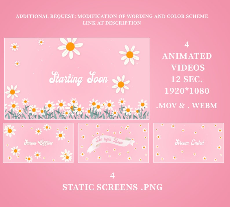 Daisy Cozy Animated Stream Screens Package, Twitch Pack, Vtuber ...