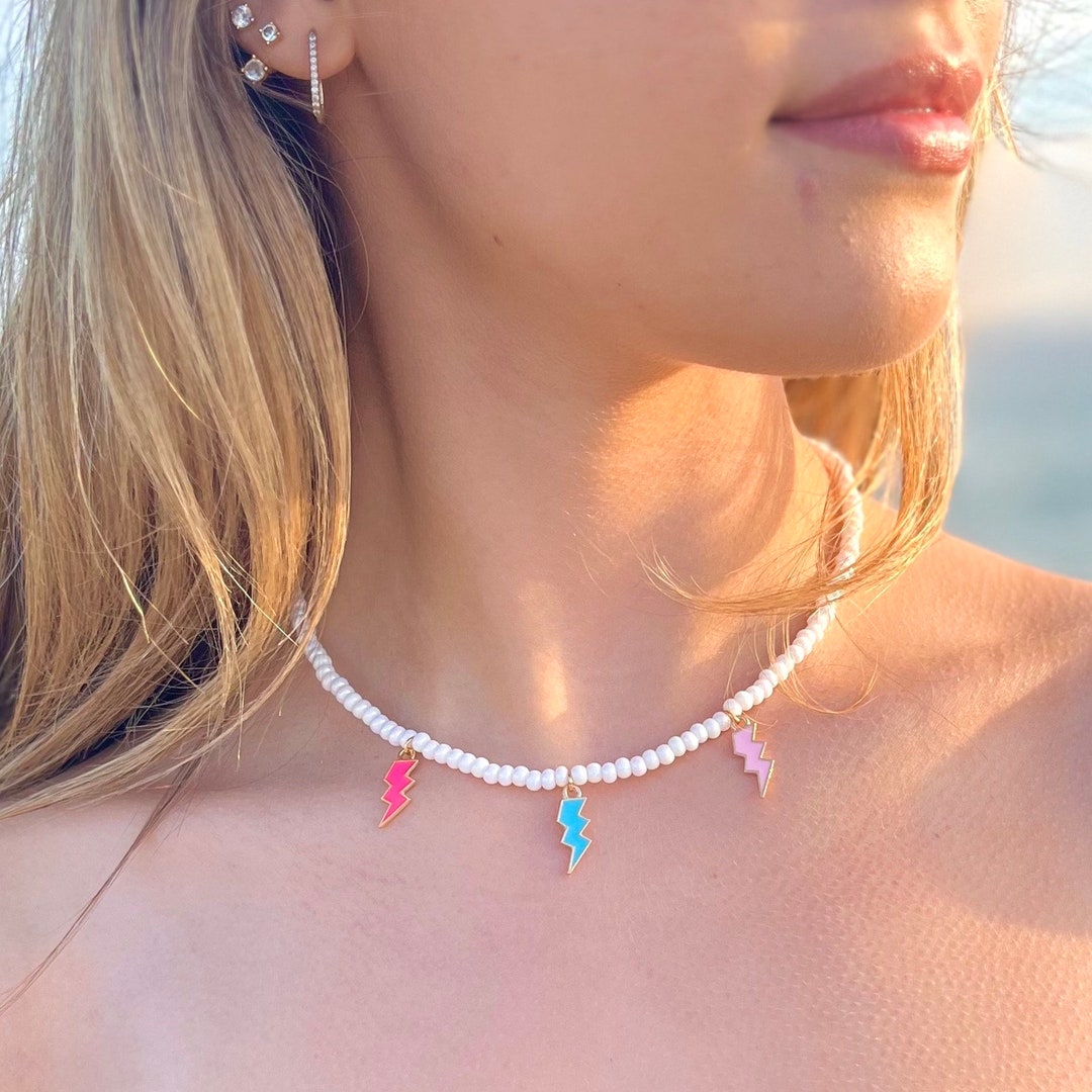 Lightning Bolt Necklace, Girls Preppy Necklace, Tween Colorful Necklace ...