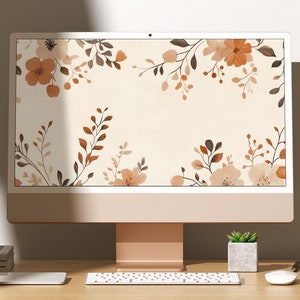 Botanical Floral Desktop Wallpaper - Neutral Daisy & Whimsical Boho ...