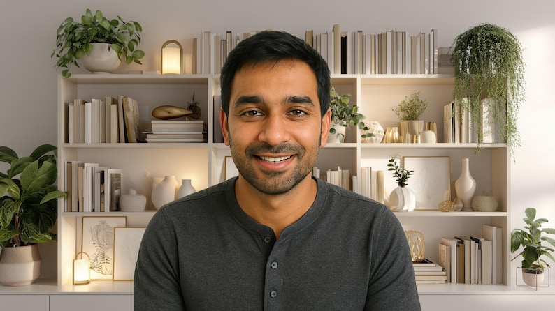 Golden Hour Zoom Background Bookshelves | Neutral Office Backdrop ...