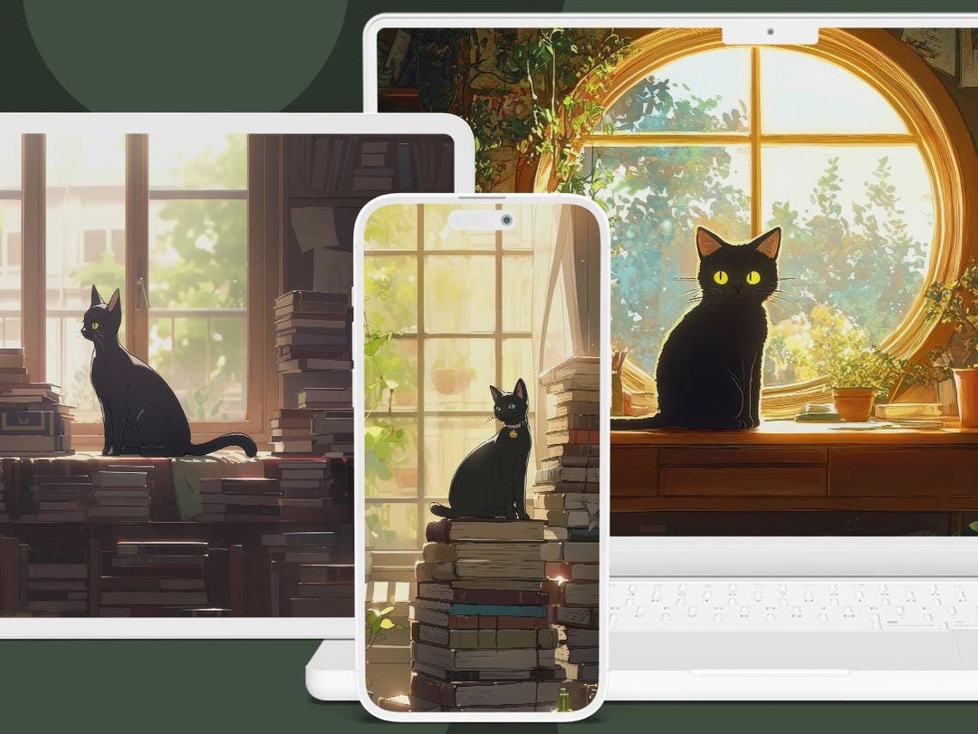 Anime Black Cat Wallpaper Bundle: 20 Adorable Lofi Library Cat ...