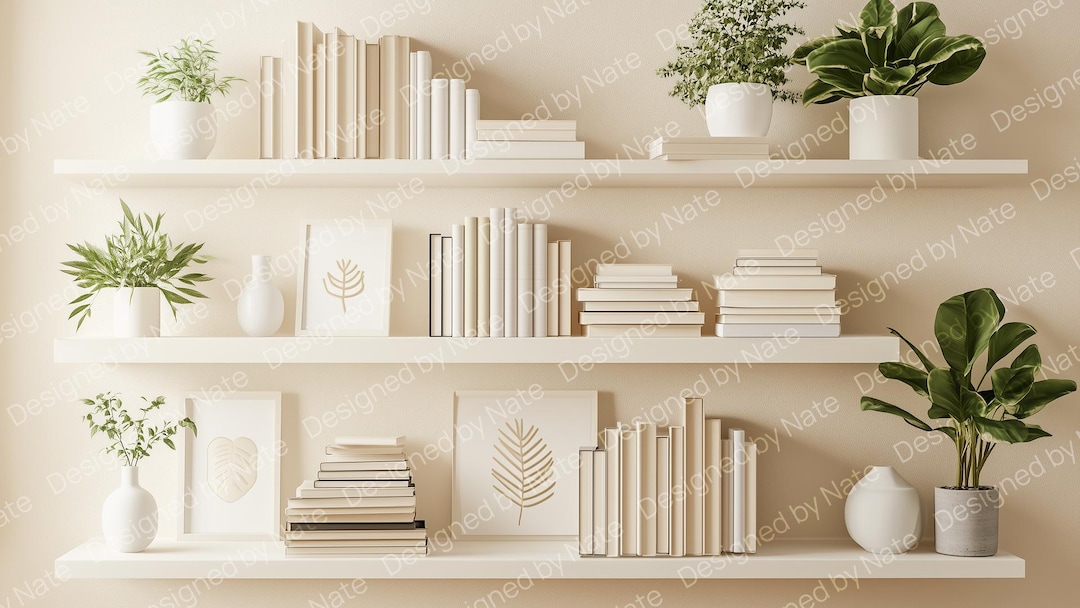 Neutral Beige Shelf Zoom Background | Minimalist Natural Virtual ...