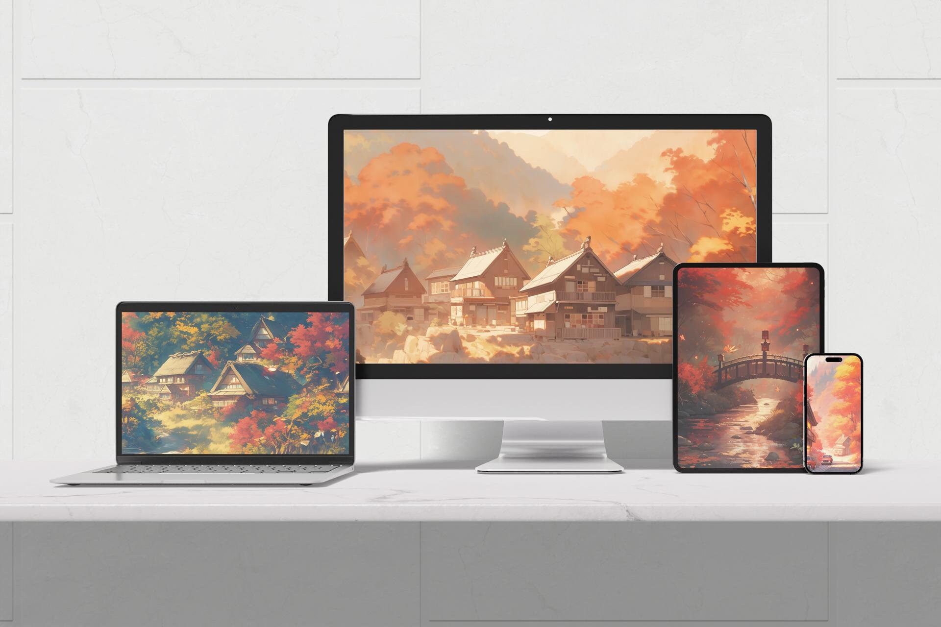 Anime Fall Landscape Wallpaper Set – Whimsical Autumn Studio Ghibli ...