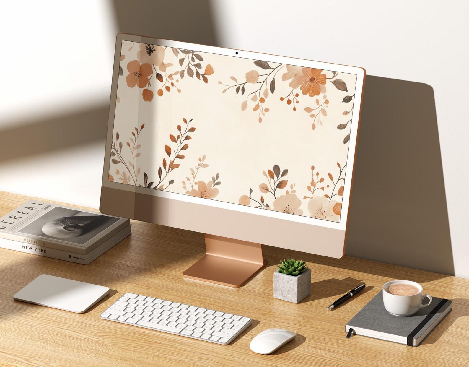 Botanical Floral Desktop Wallpaper - Neutral Daisy & Whimsical Boho ...