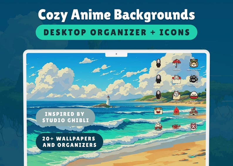 Cozy Anime Desktop Organizer + Icon Pack Studio Ghibli Inspired ...