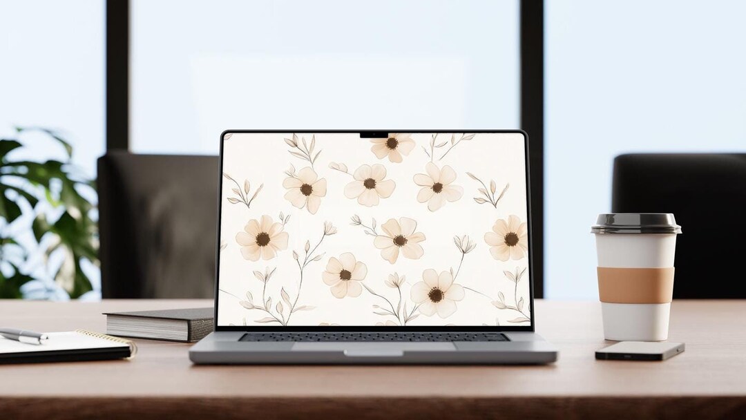 Neutral Floral Desktop Wallpaper | Aesthetic Laptop Background ...
