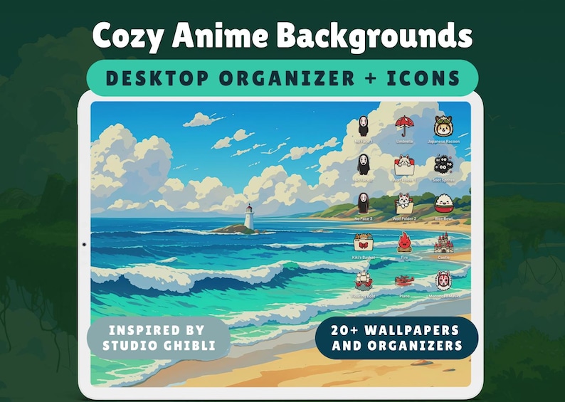 Cozy Anime Desktop Organizer + Icon Pack Studio Ghibli Inspired ...