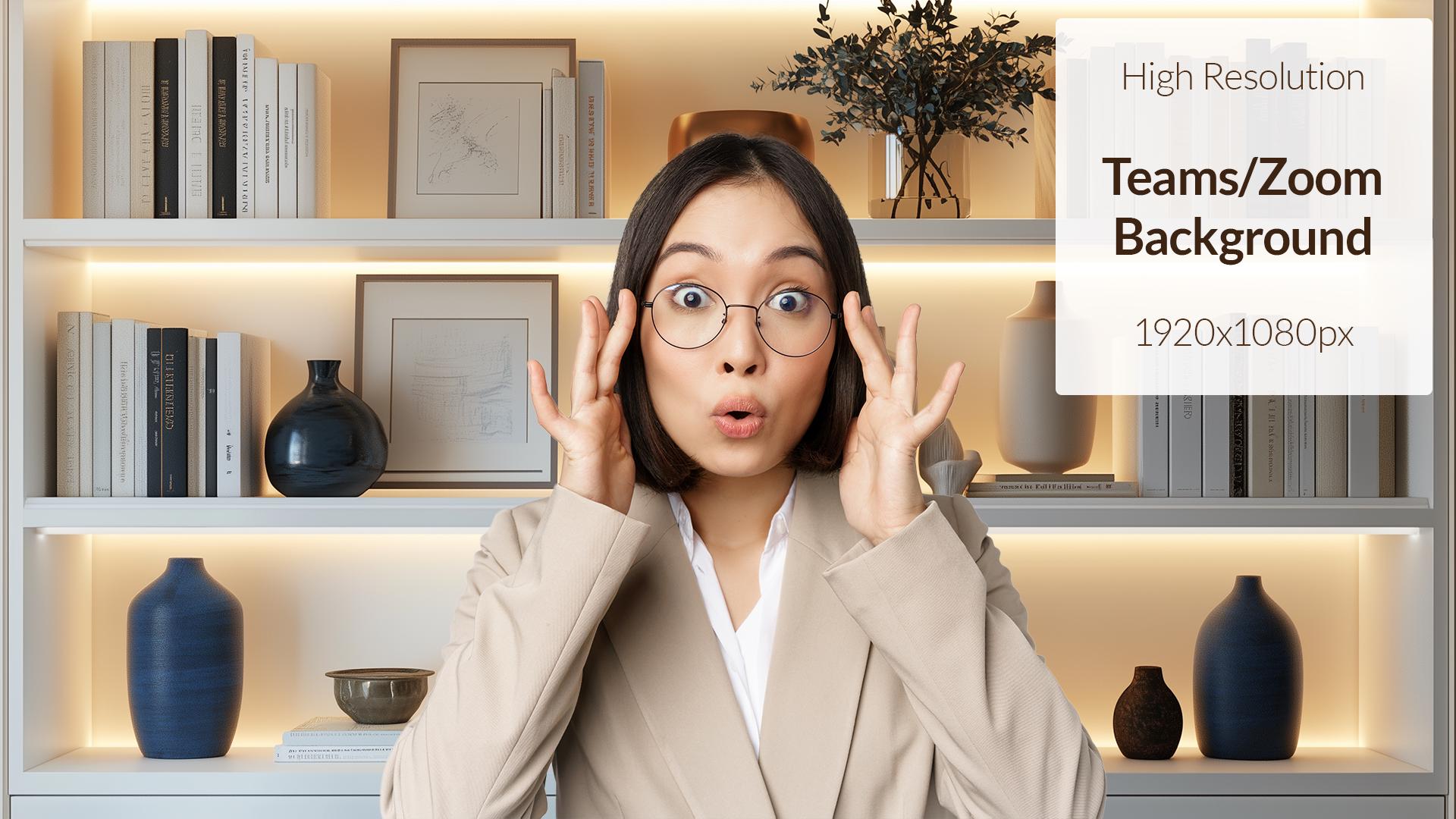 Zoom Background Beige and Blue Bookcase | Modern Minimalist Virtual ...